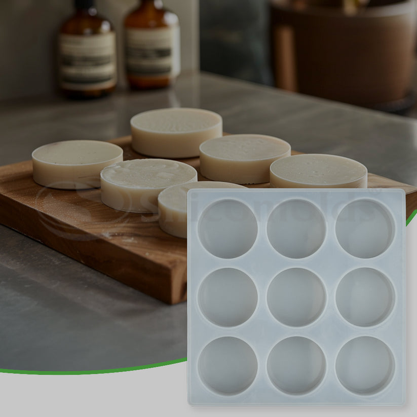 SILICOMOLDS – 60gms Round Shape - 9 cavities Soap Molds -URP059SM